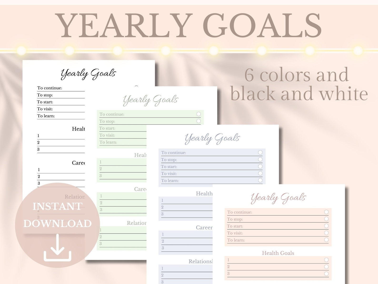 Yearly Goal Setting Printable Planner New Year's Resolution Tracker ...