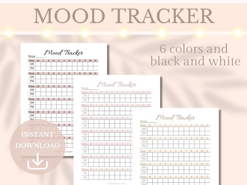 Mood Tracker Printable Planner Emotion Chart Health Worksheet Daily ...