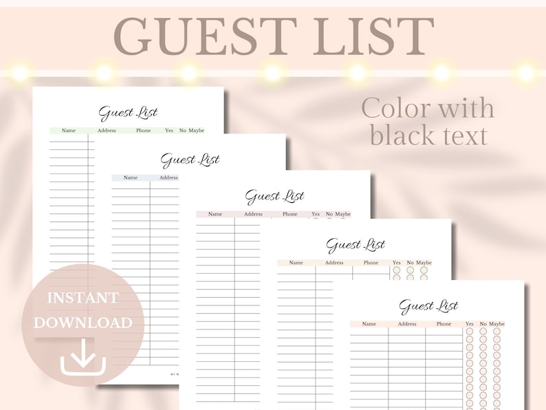 Wedding Guest List Printable RSVP Tracker Pink Event Planner Attendee ...