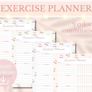 Digital Exercise Planner Printable Workout Tracker Fitness Schedule Health Journal Ring Binder ...