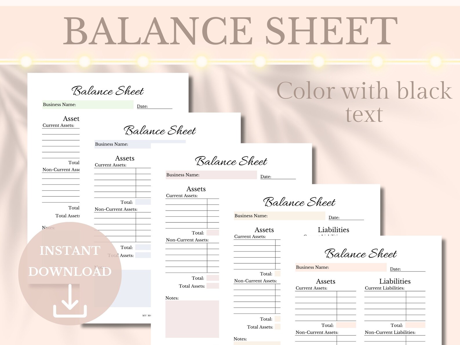 Balance Sheet Printable Bookkeeping Log Small Business Statement ...