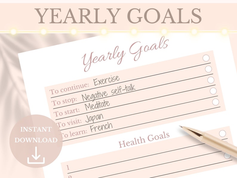 Yearly Goal Setting Printable Planner New Year's Resolution Tracker ...