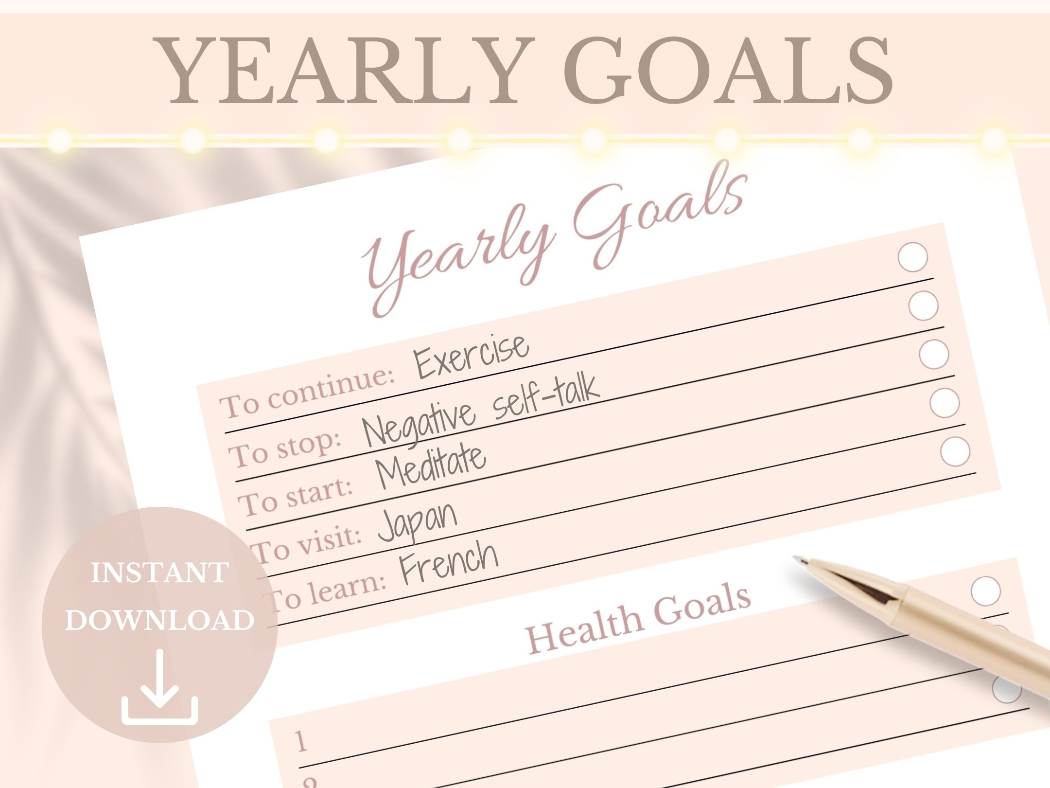 Yearly Goal Setting Printable Planner New Year's Resolution Tracker ...