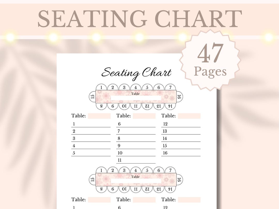 Printable Wedding Seating Chart Planner Floral Pattern Pink Peach Guest ...