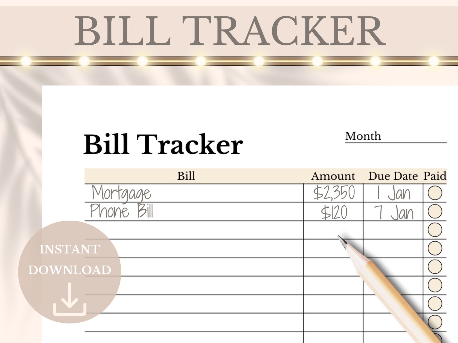 Monthly Bill Tracker Printable Expense Payment Checklist - Etsy