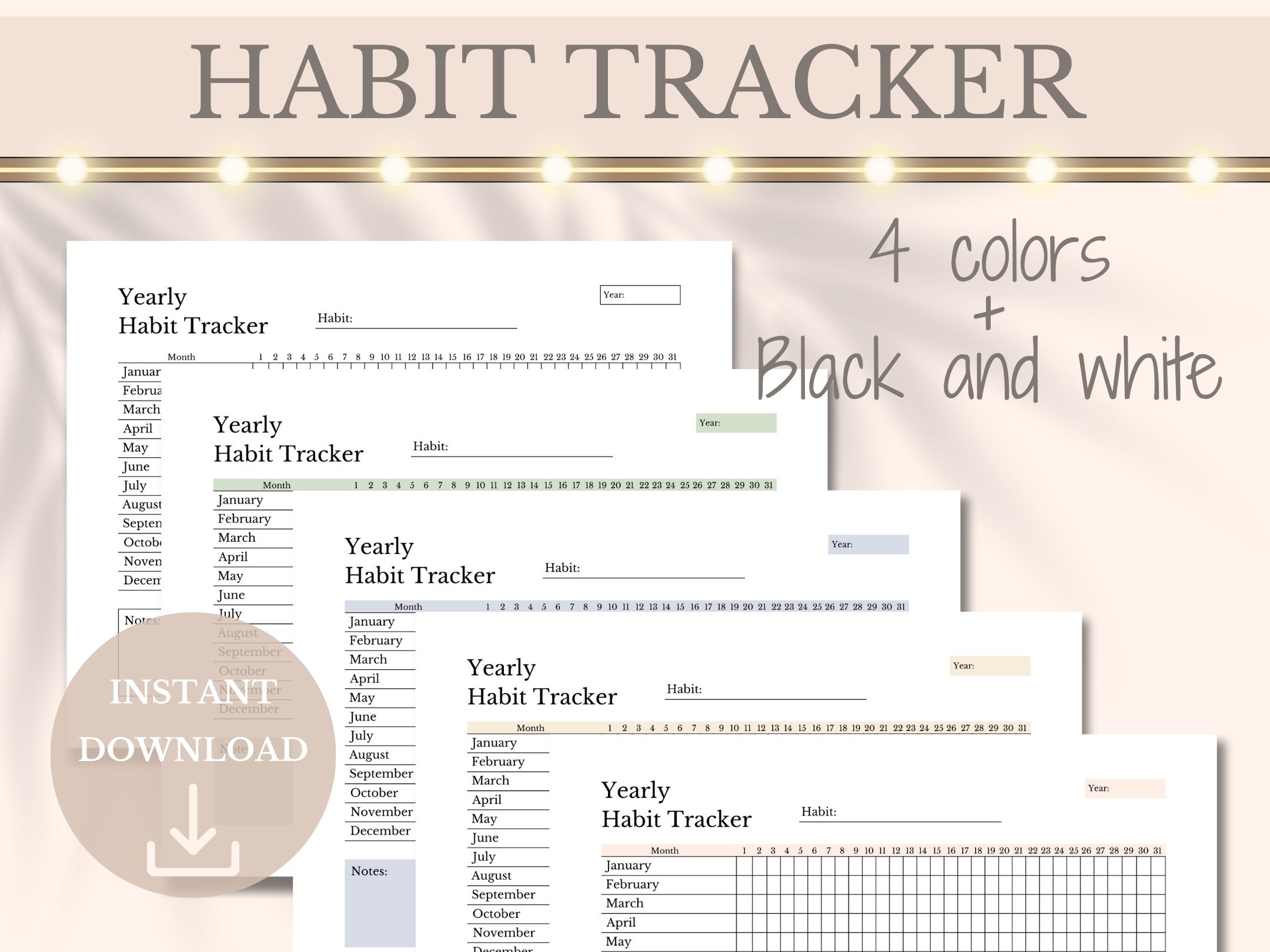 Yearly Habit Tracker Printable Landscape Template Planner Journal, 2024 ...