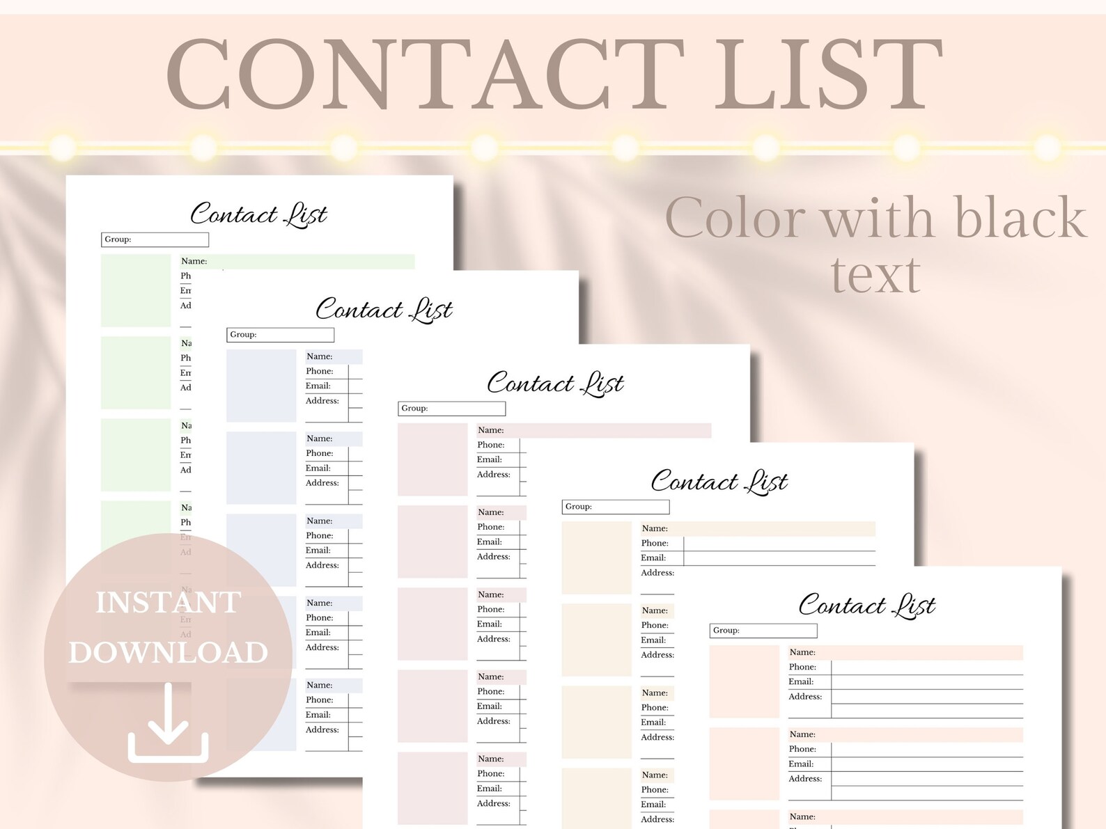 Contact List Printable Address Book Insert, Contact Directory Phone ...