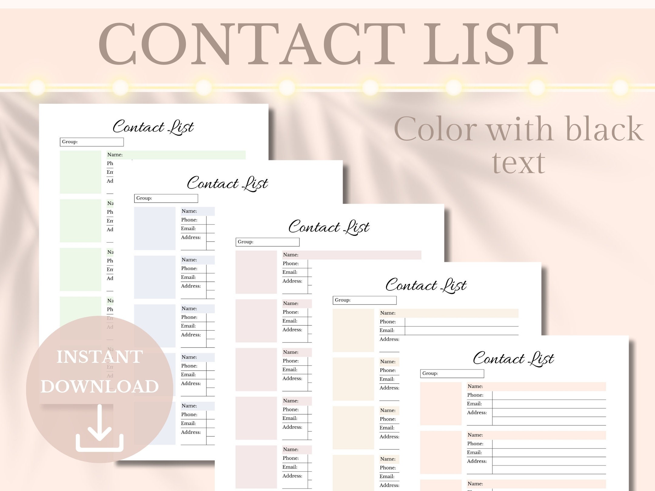 Contact List Printable Address Book Insert, Contact Directory Phone ...