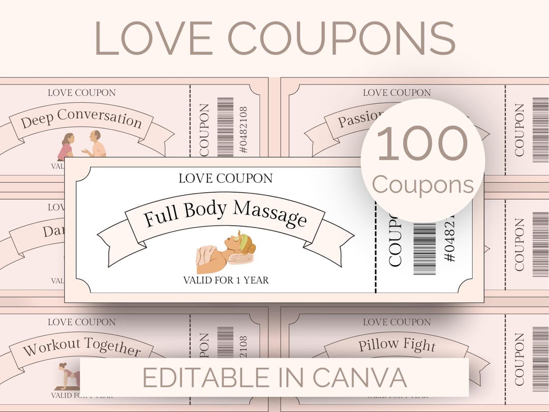 100 EDITABLE Love Coupons Valentine's Day Gift Romantic Couples Card ...