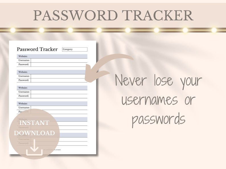 Password Tracker Printable Template, Minimalist Password Keeper ...