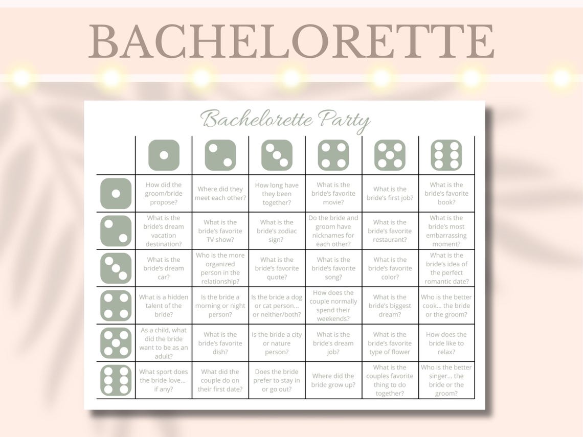 Bachelorette Party Game Printable Bridal Shower Game Dice Conversation ...
