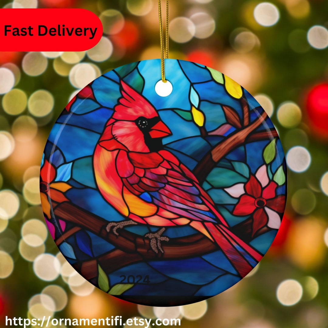 Cardinal Ornament, Christmas Decoration, Heirloom Keepsake, Round ...