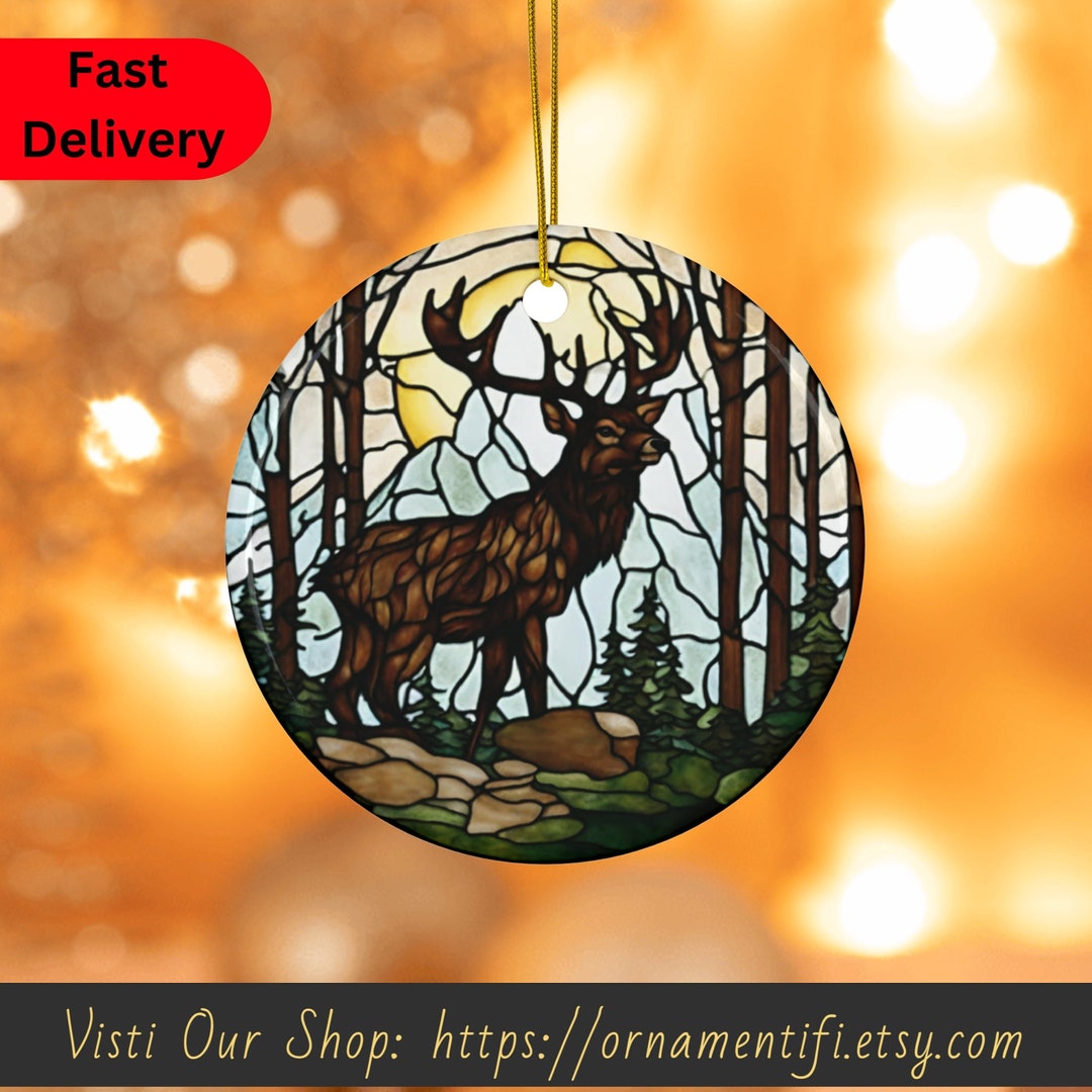 Stained Glass Buck Ornament: Rustic Wildlife Christmas Tree Decoration ...