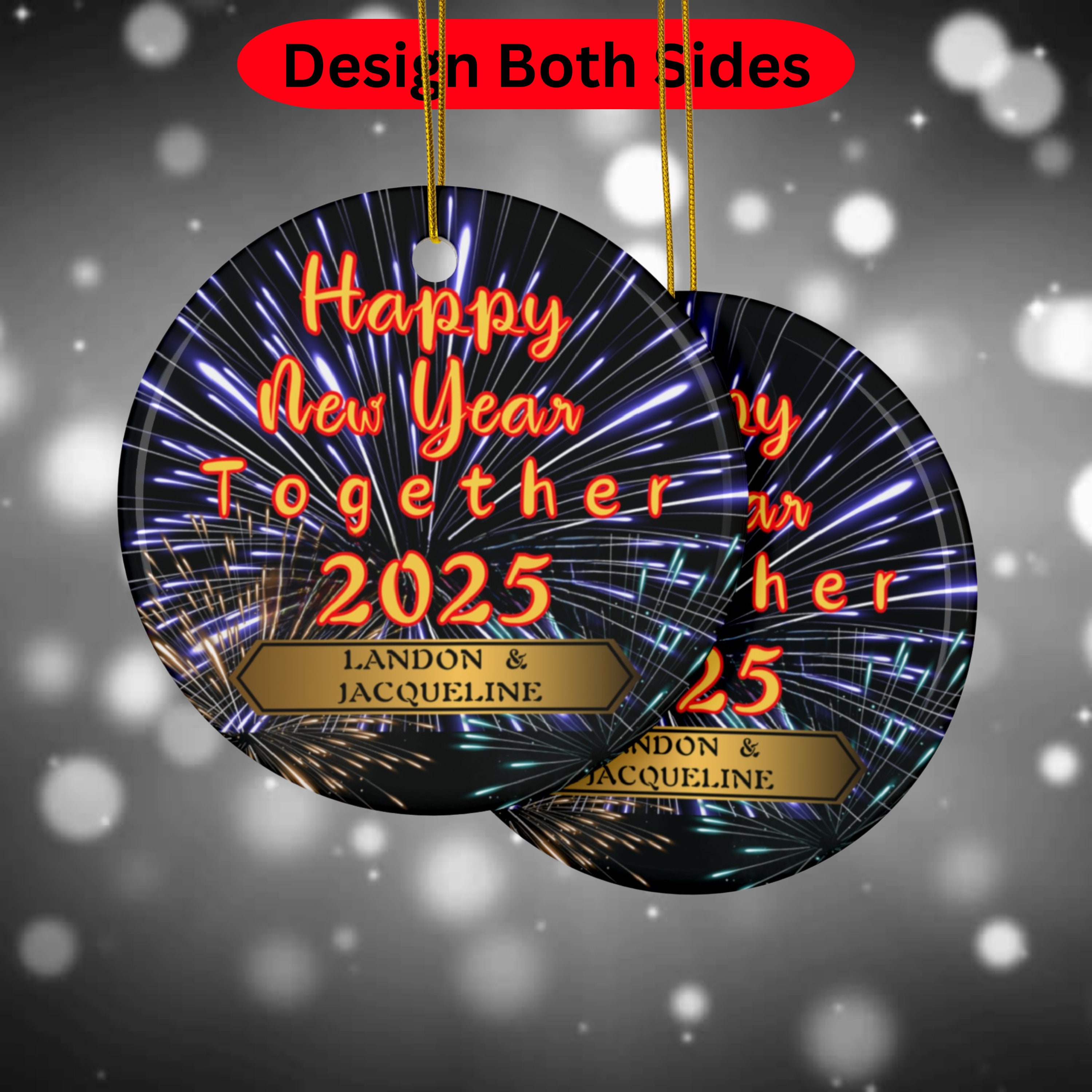 Happy New Years, 2025 Yearly Ceramic Ornament, Festive Fireworks ...