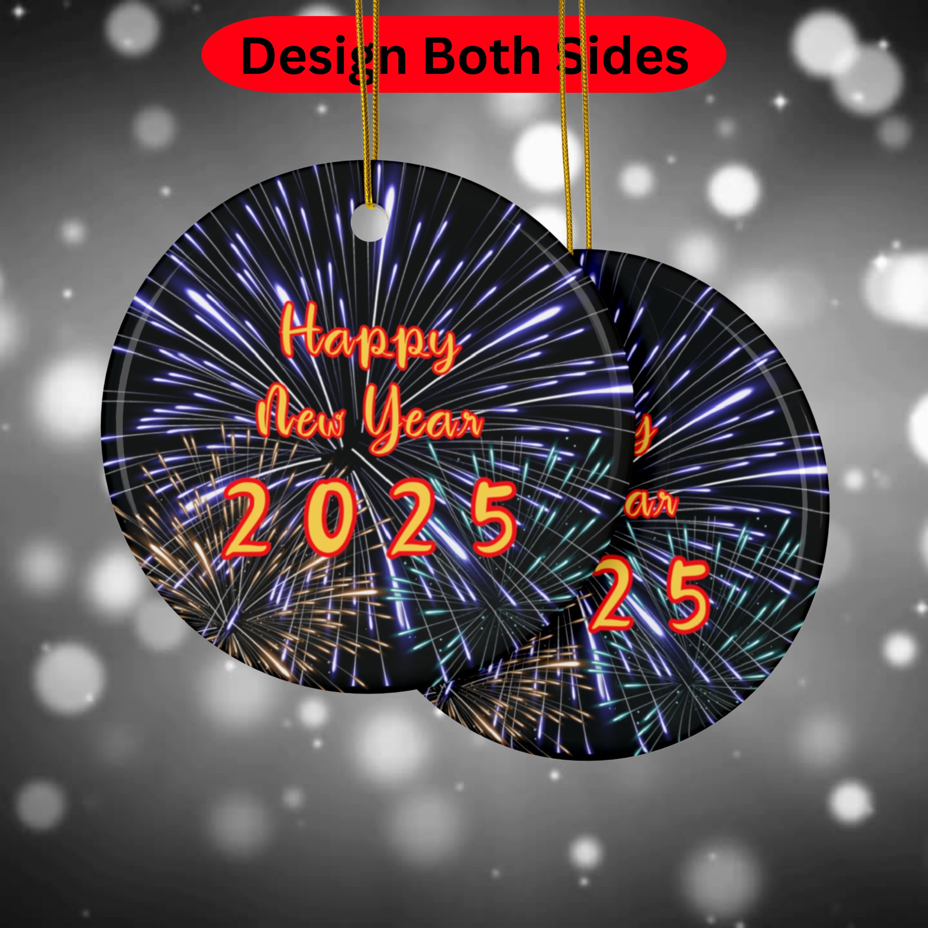 Happy New Years, 2025 Yearly Ceramic Ornament, Festive Fireworks ...