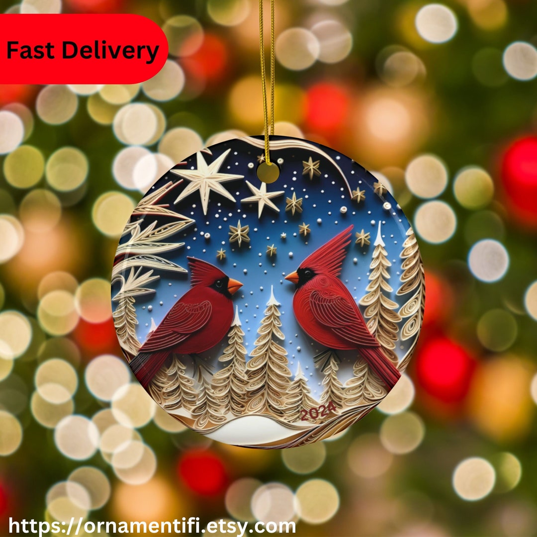 Ceramic Cardinal Ornament, Holiday Quilling Decor, Charming Bird Decor ...