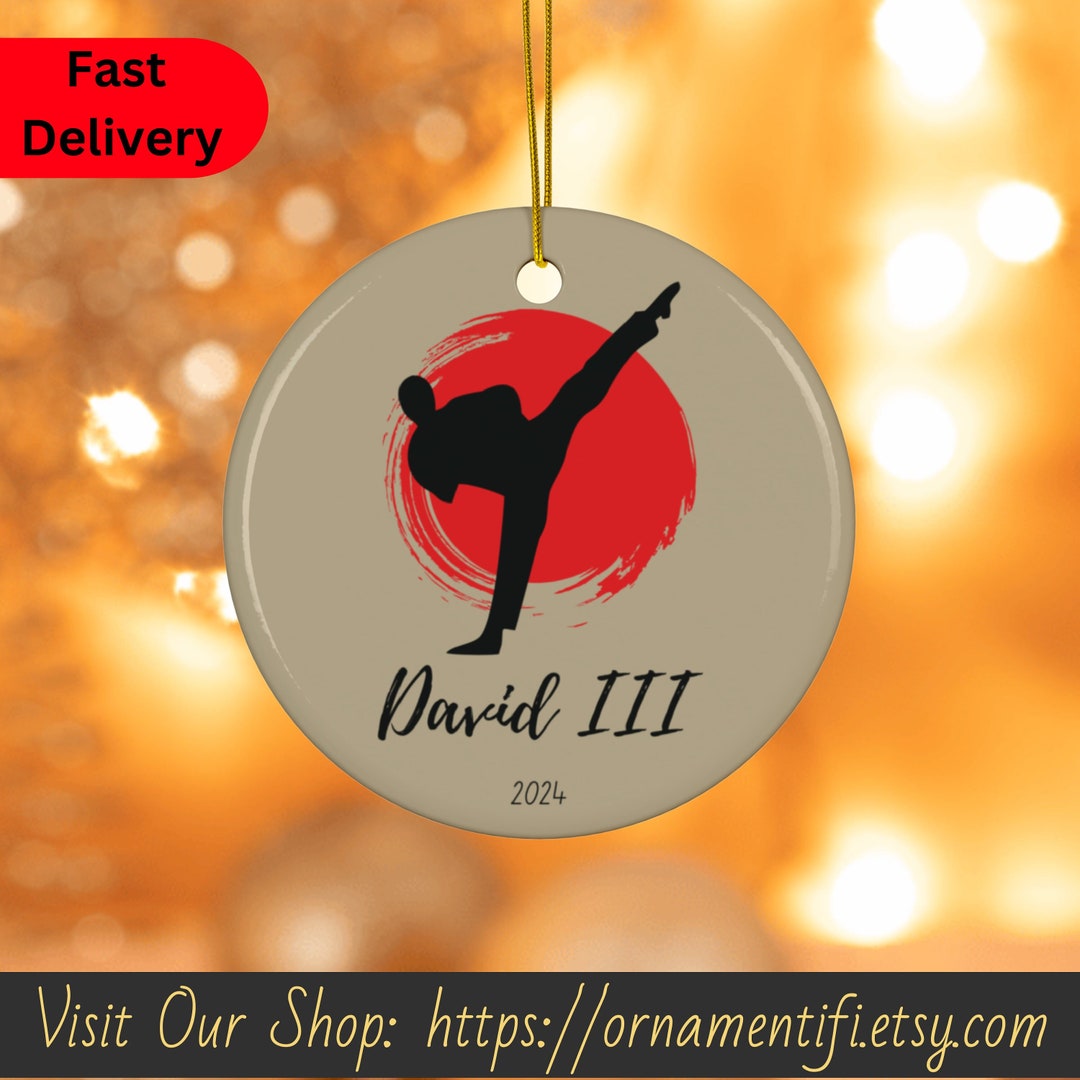 Karate Christmas Ornament: Custom Name With Year, High Kick Silhouette ...