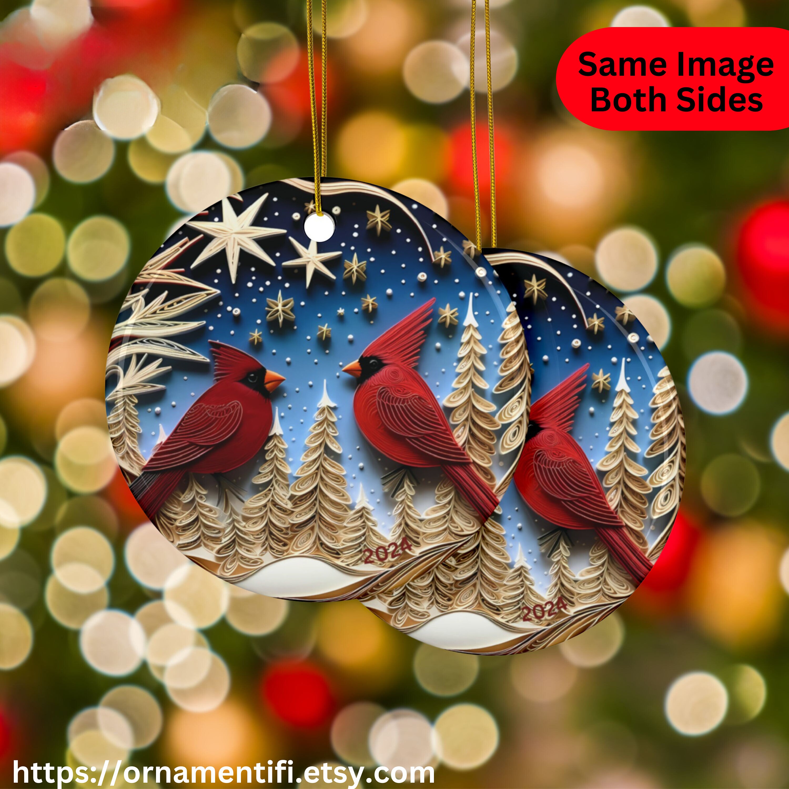 Ceramic Cardinal Ornament, Holiday Quilling Decor, Charming Bird Decor ...