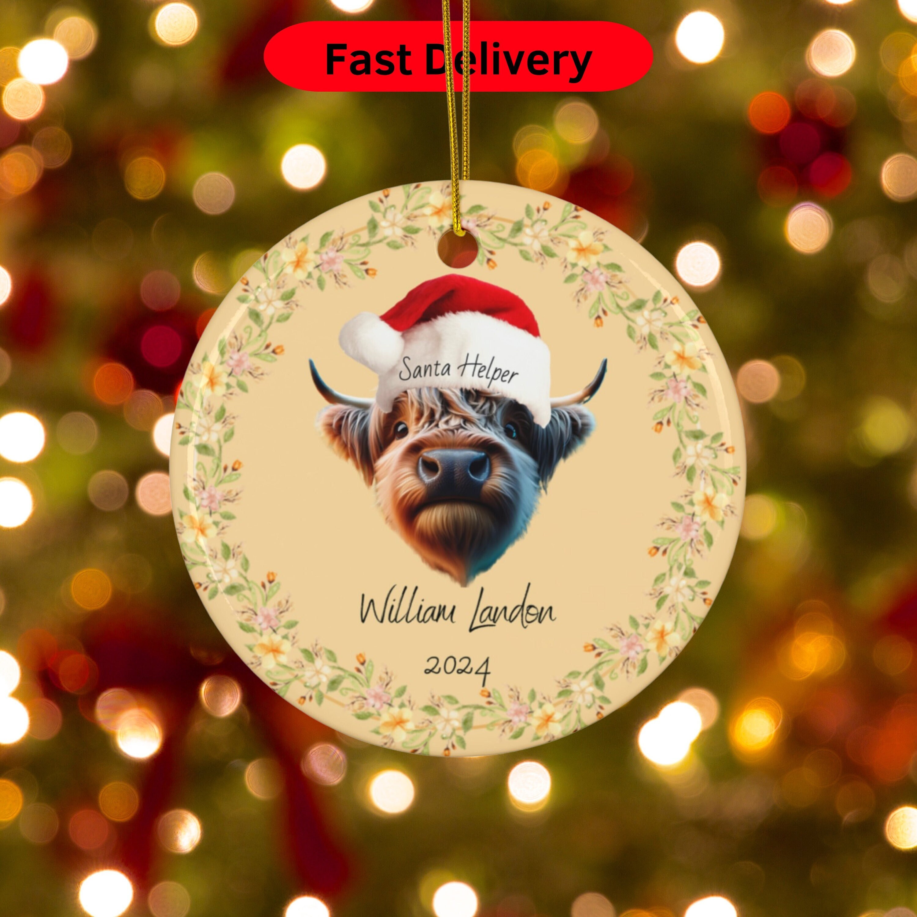 Highland Cow Wearing a Santa Hat Christmas Ornament,highland Cow Santa ...