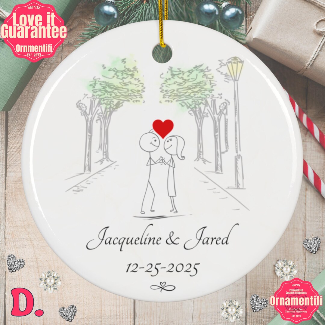 Romantic Couple Walk Ornament, Personalized Names & Date, Stick Figure ...