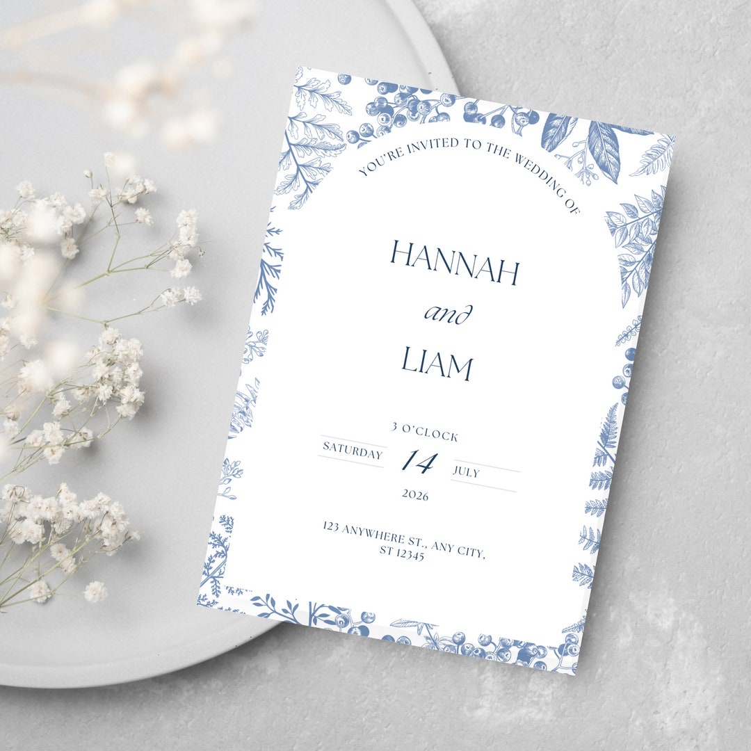 BLUE Minimalist Wedding Invitation Template Suite, Simple Wedding ...
