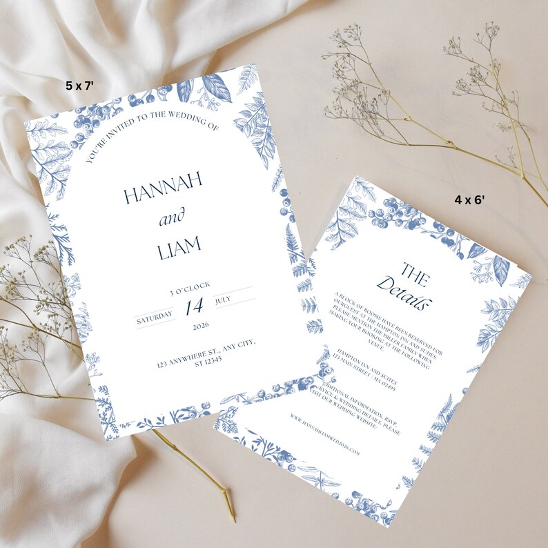 BLUE Minimalist Wedding Invitation Template Suite, Simple Wedding ...
