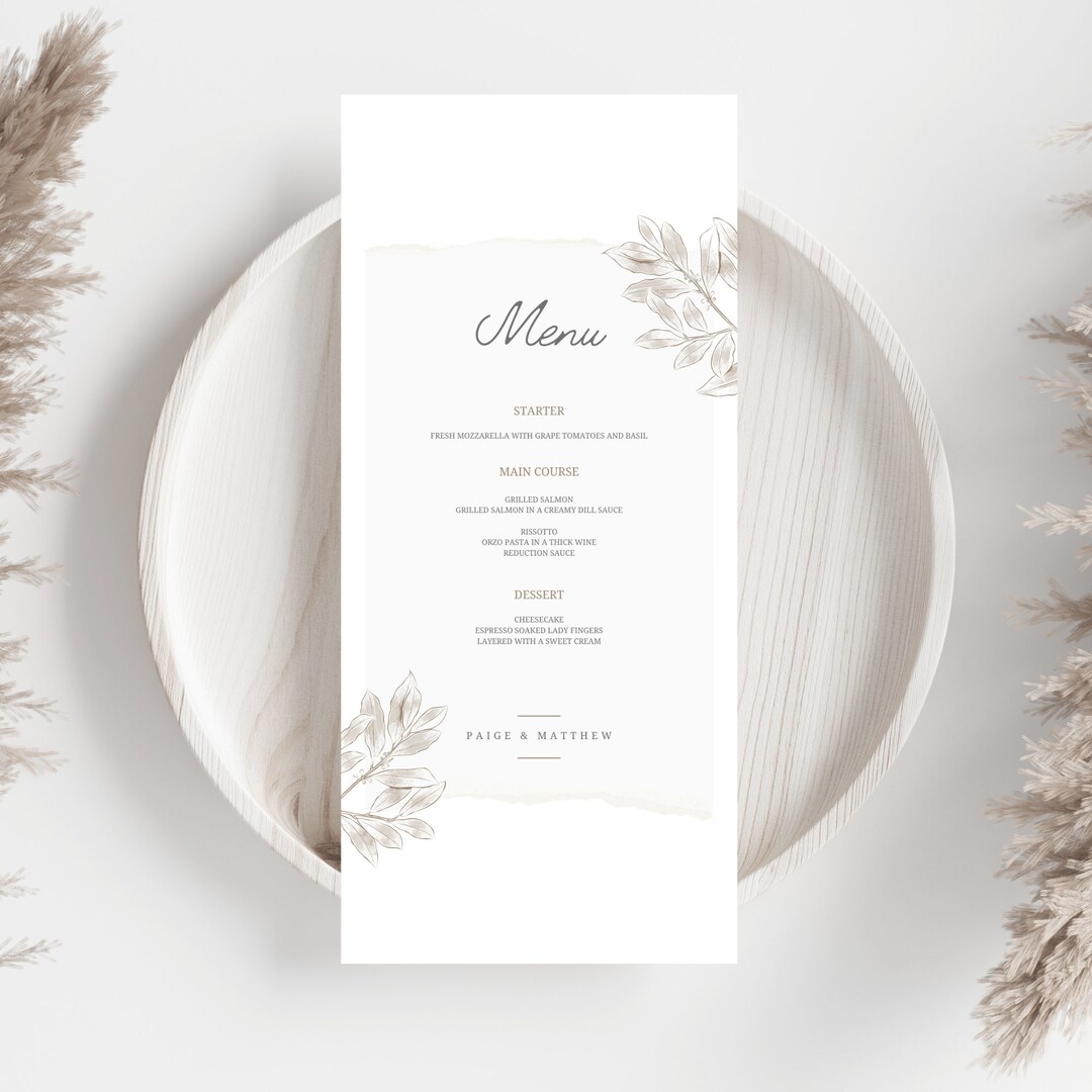 Minimalist Wedding Menu Template Modern Wedding Menu Simple Wedding ...