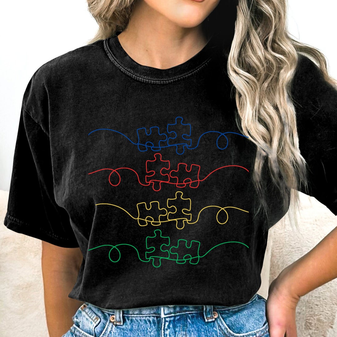 Autism Awareness Shirt, Puzzle Pieces Autism Support Tshirt, Colorful ...