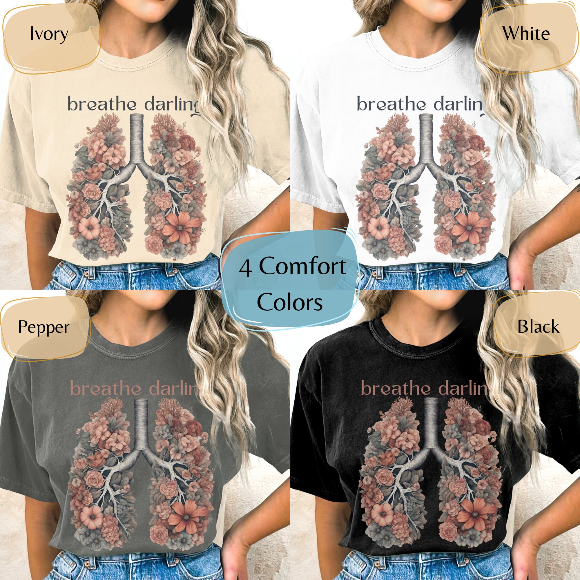 Pink Floral Lung Design, Boho Aesthetic Shirt, Anatomical Lung Graphic ...