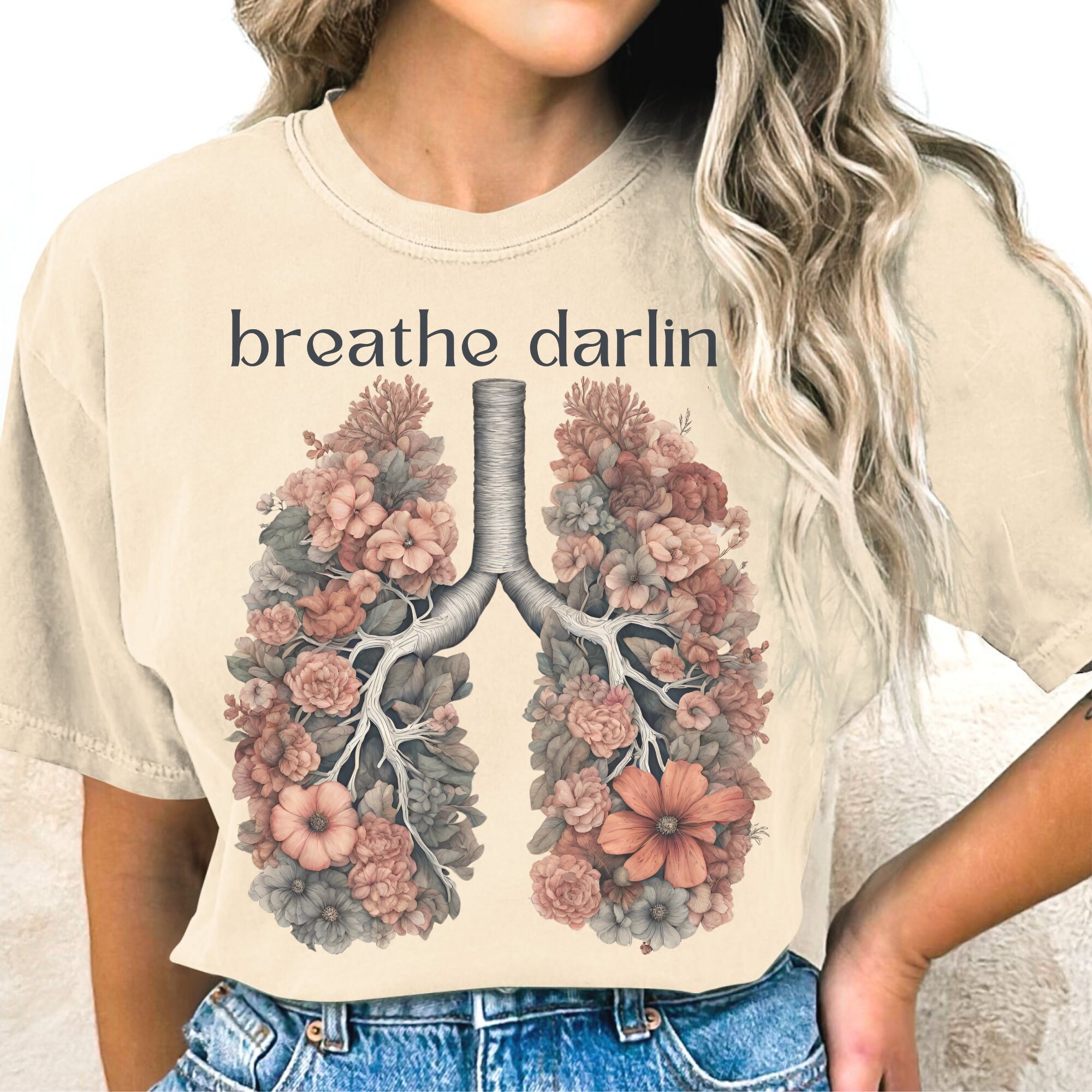 Pink Floral Lung Design, Boho Aesthetic Shirt, Anatomical Lung Graphic ...