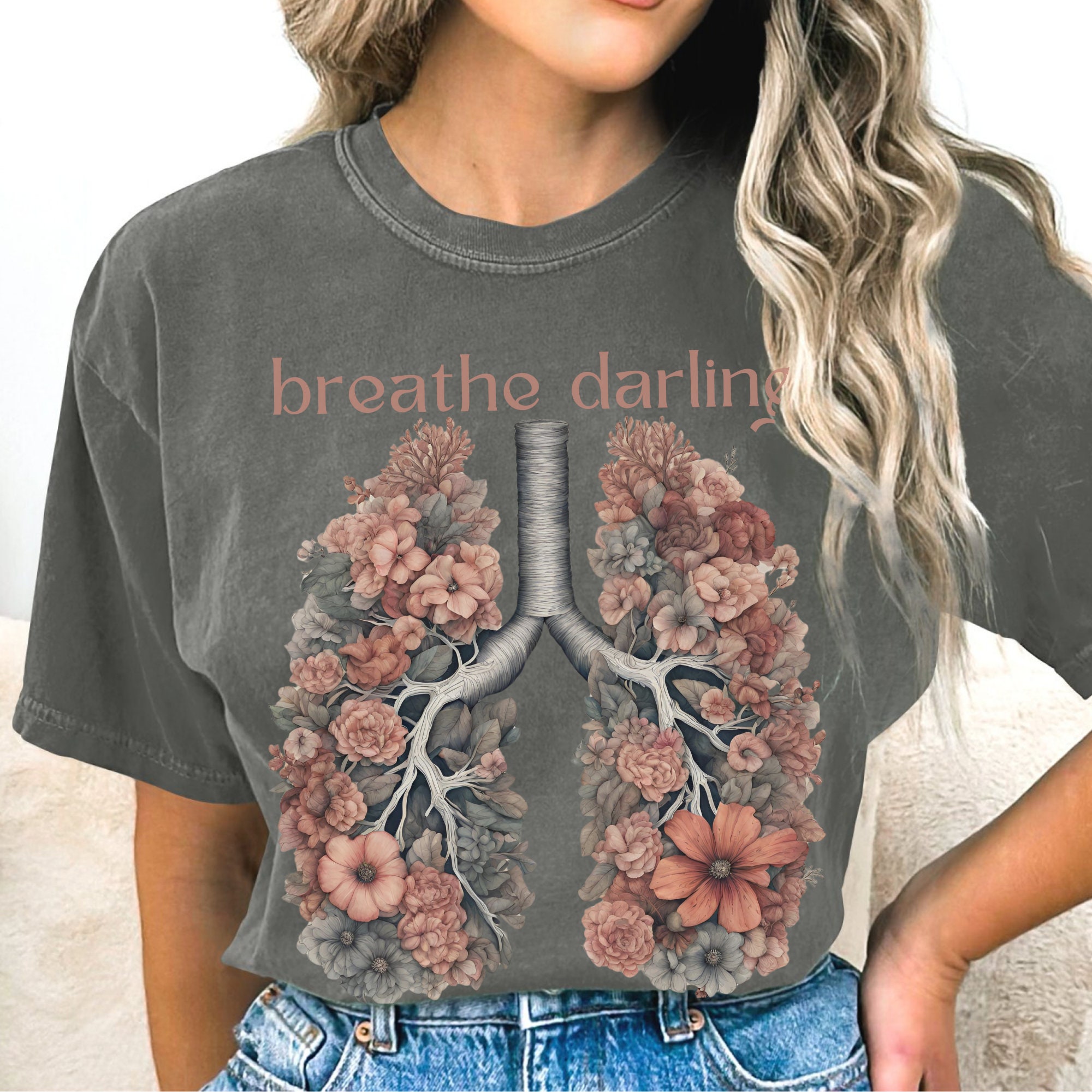 Pink Floral Lung Design, Boho Aesthetic Shirt, Anatomical Lung Graphic ...