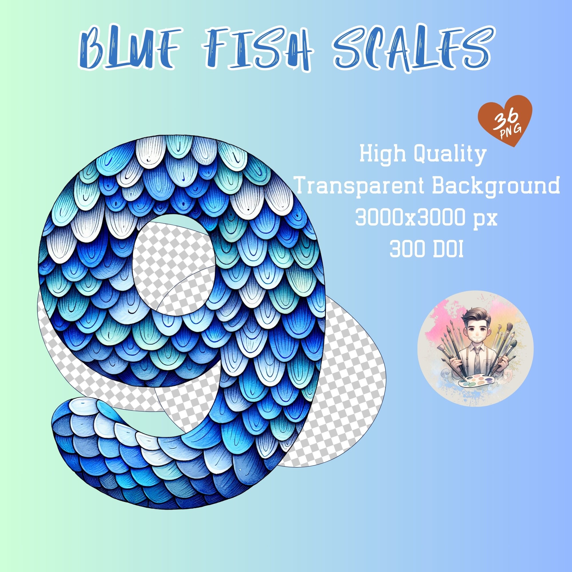 Alphabet Clipart Blue Fish Scales,36 PNG Watercolouralphabet ...