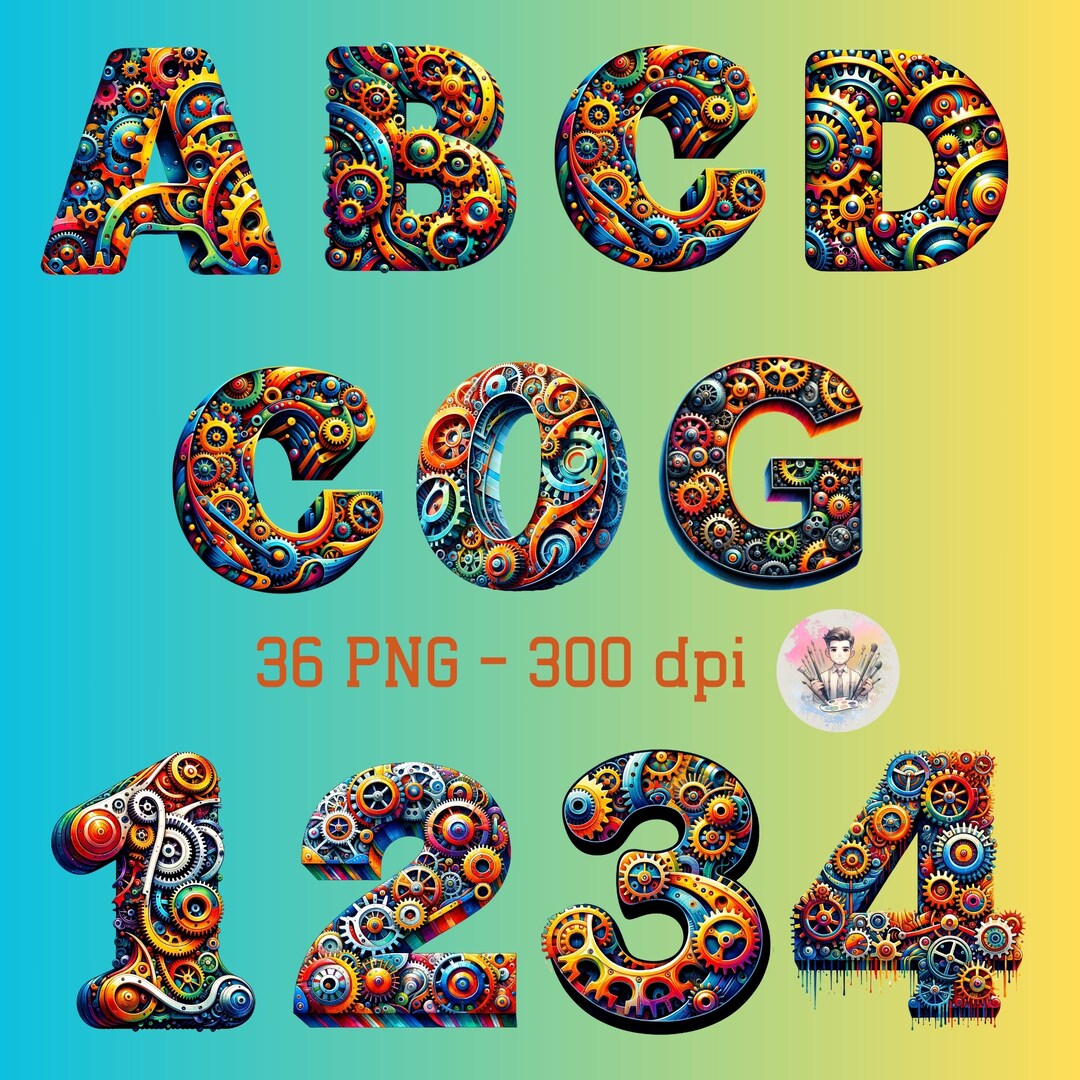 Alphabet Clipart COG ,36 PNG Watercolouralphabet Sublimation, Clipart ...