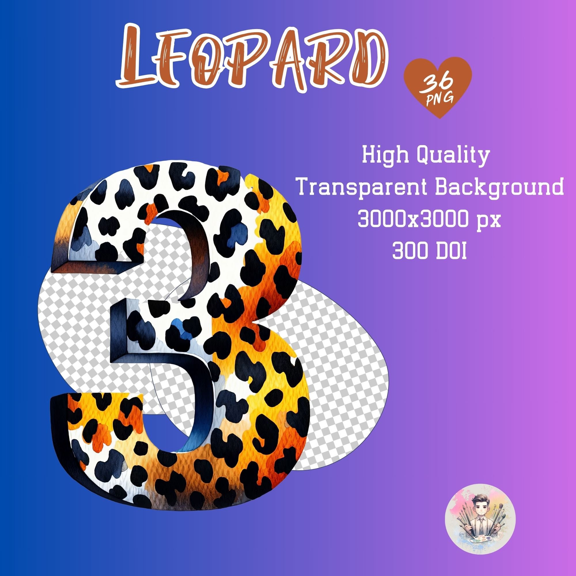 Alphabet Clipart Leopard,36 PNG Watercolouralphabet Sublimation ...
