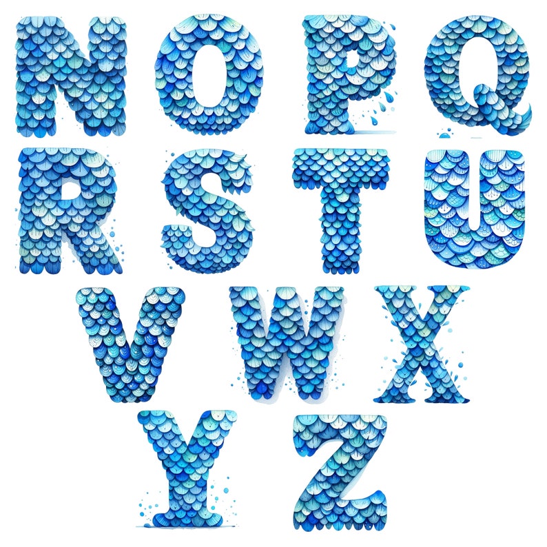 Alphabet Clipart Blue Fish Scales,36 PNG Watercolouralphabet ...