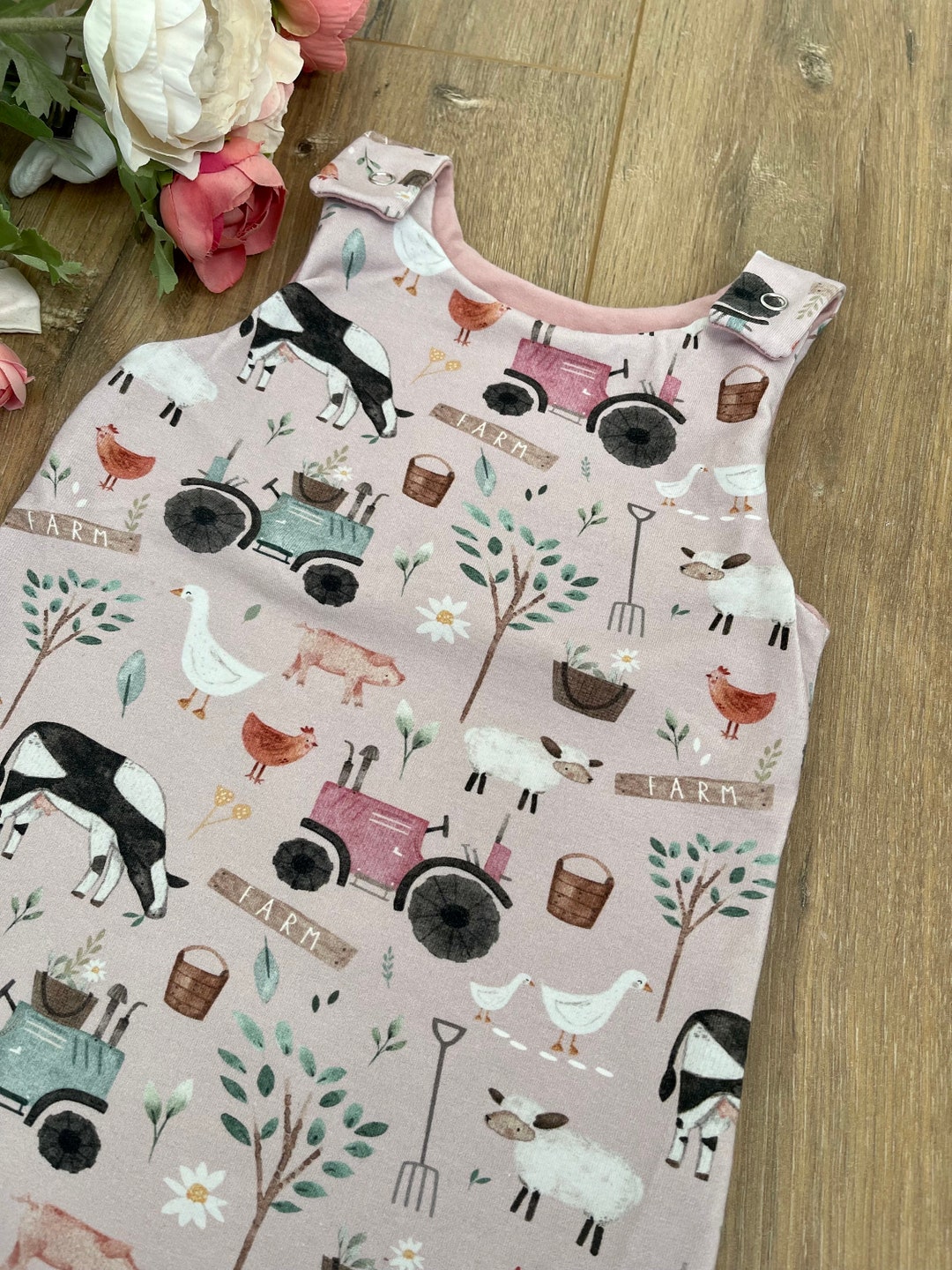 Pinafore Child's Dress, Farm Dress, Toddler Birthday Dress, Pink Farm ...