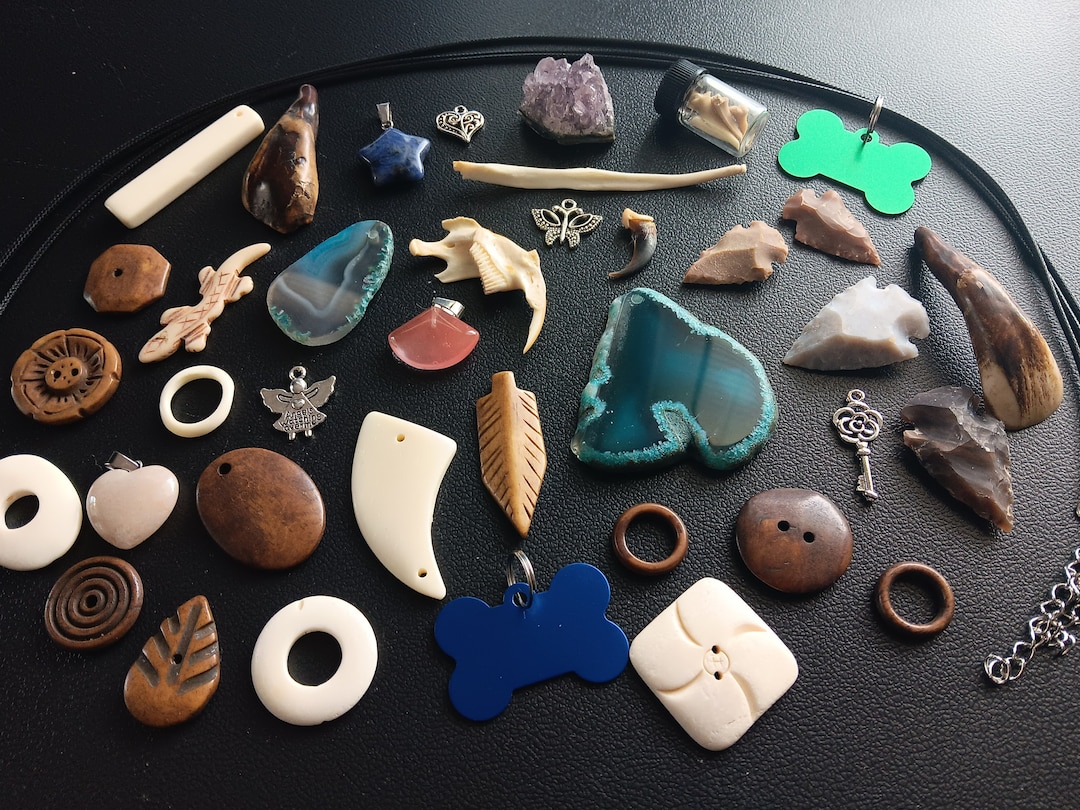 Large Coyote Baculum and Muskrat Jaw Bone Agate Slice Pendants Shark ...