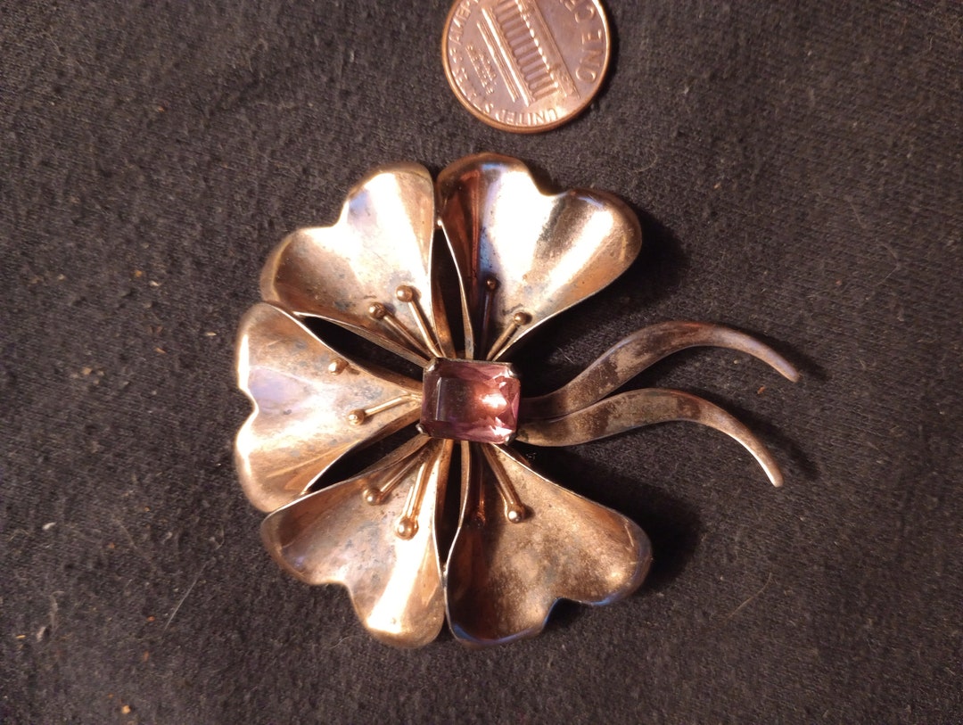 Sterling Silver Flower Pin (stamped) - Etsy