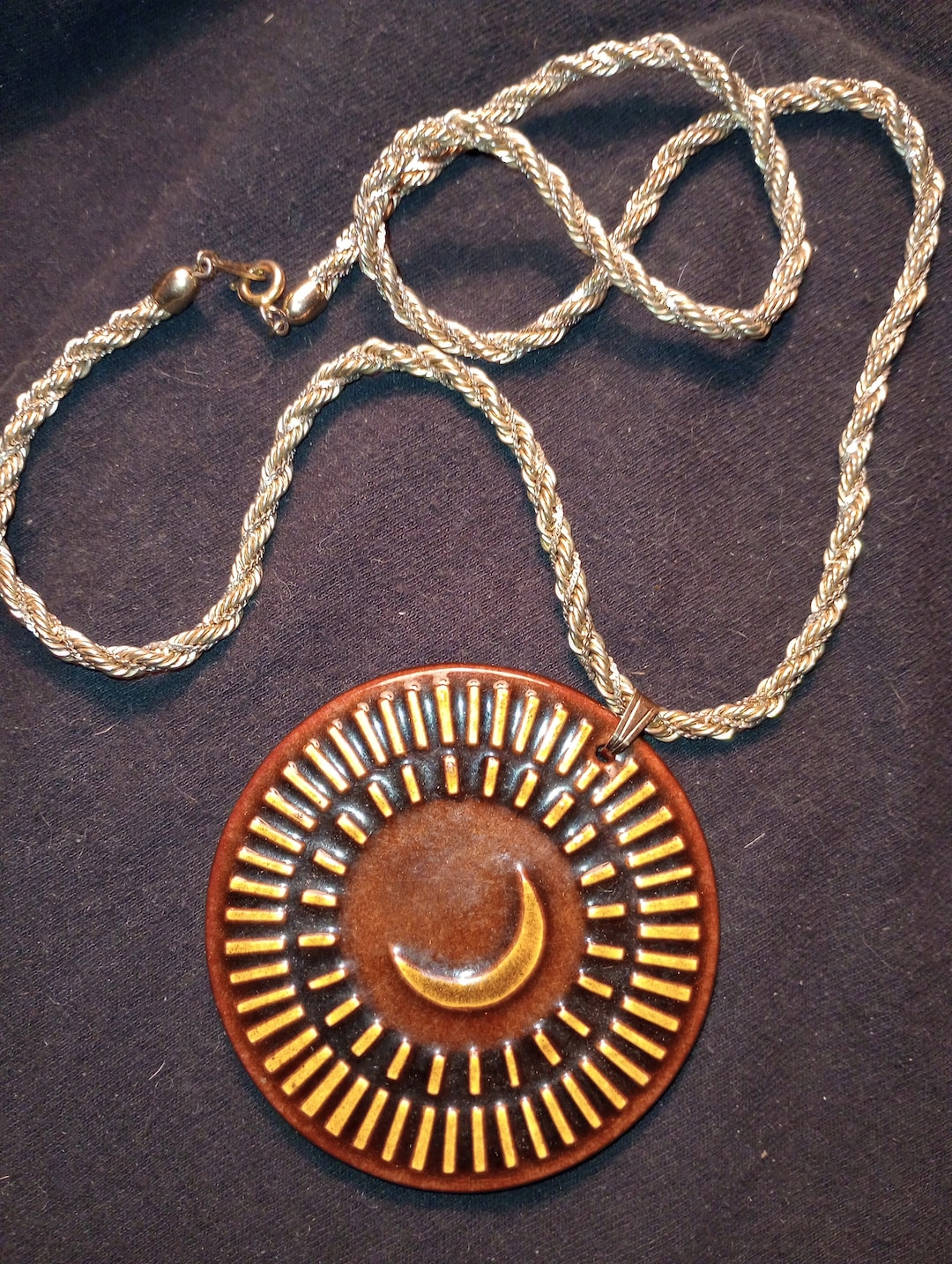 Crescent Moon Pendant With Metallic Chain 24 Inches - Etsy