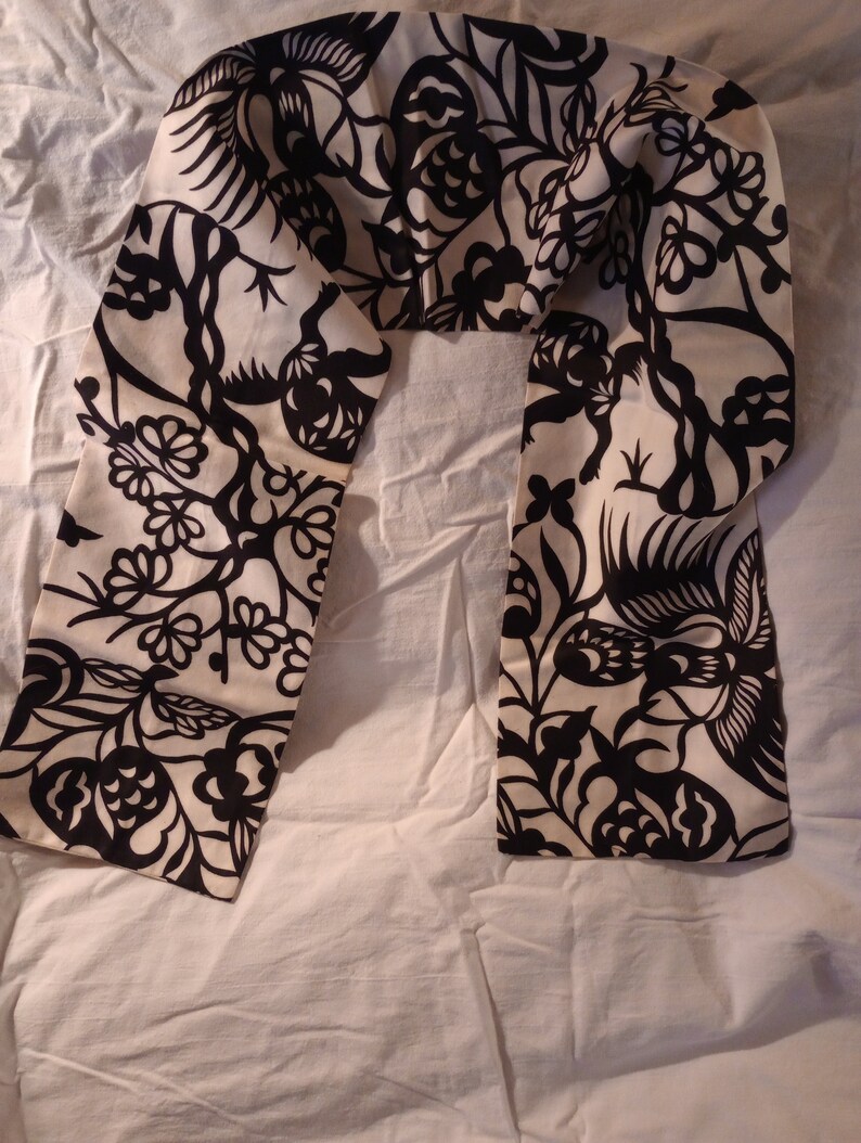 Black and White Floral Pattern Scarf- 6"x44" - Etsy