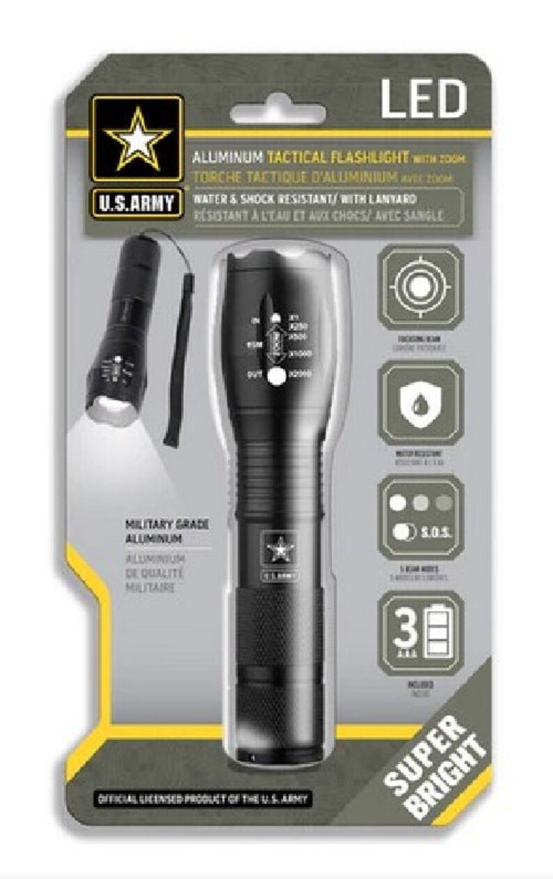 U.S. Army Tactical Military Grade Aluminum Flashlight With Zoom Black ...