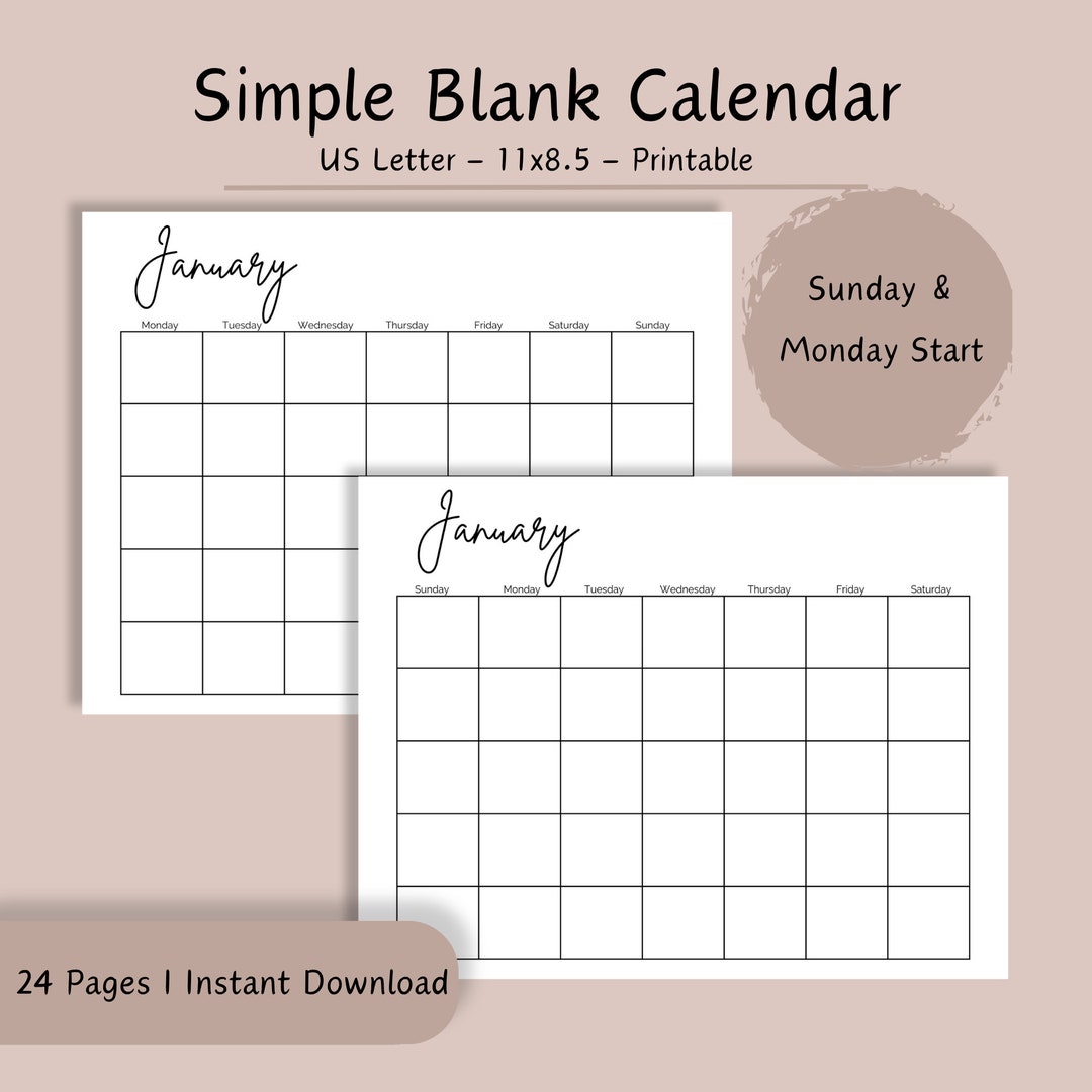 Monthly Blank Calendar I Blank Planner I 12 Month Calendar I PDF I ...