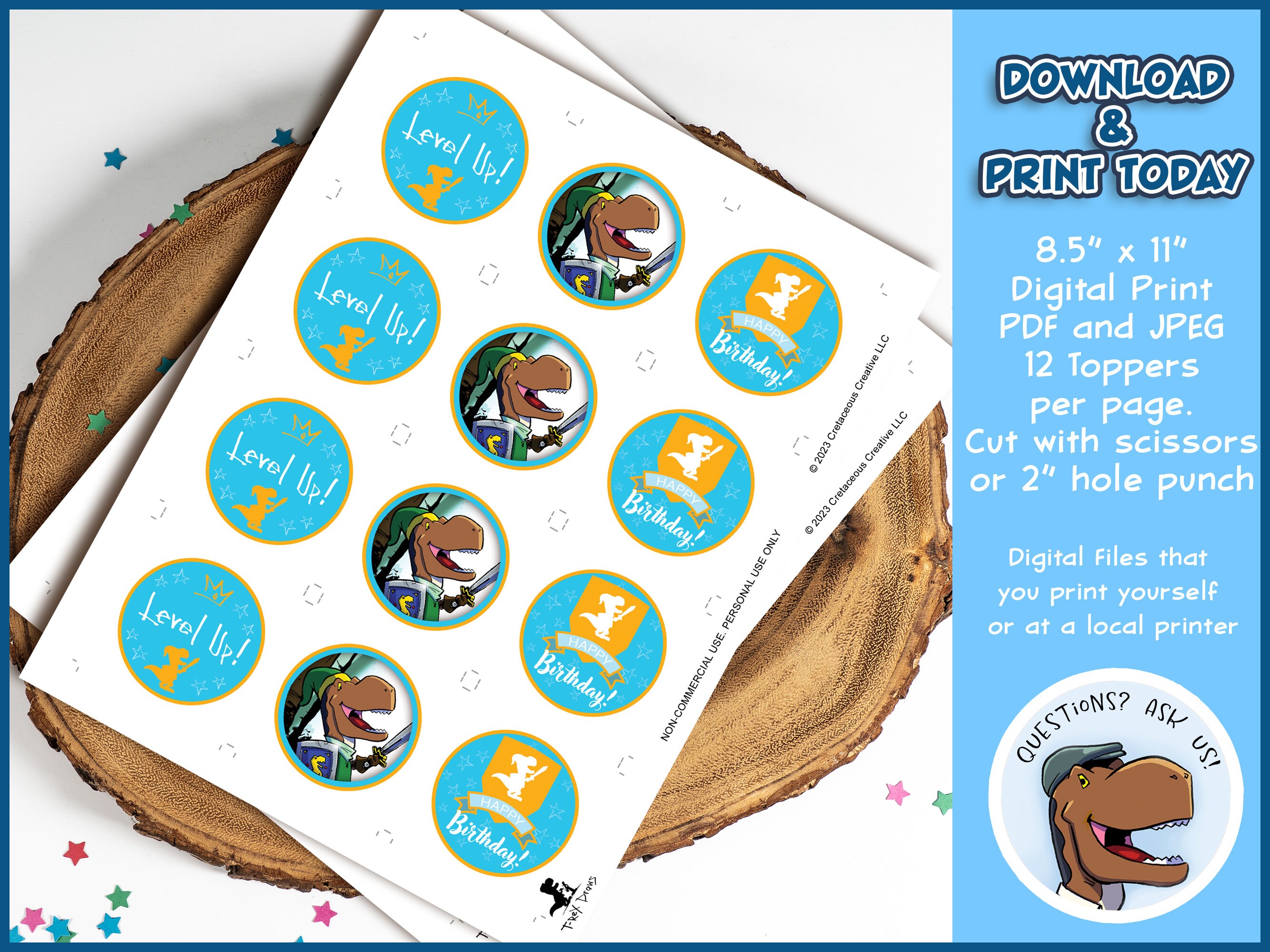 Dinosaur Cupcake Toppers Birthday T-rex Toppers Blue Dinosaur Party ...