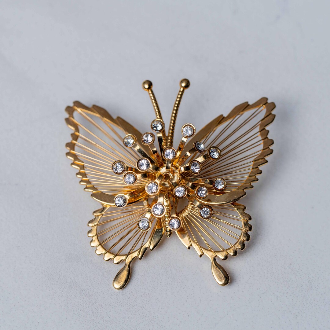 Monet Vintage Butterfly Brooch With Clear Rhinestones - Boho Hippie ...