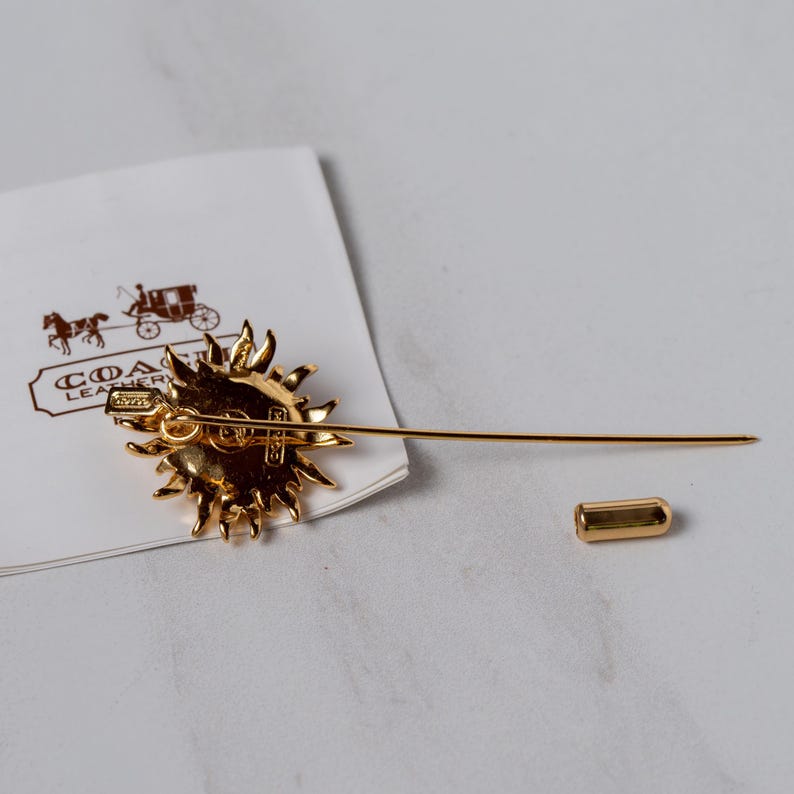Vintage Coach Gold Tone Sun Brooch Royal Blue Cabochon Center Rare ...