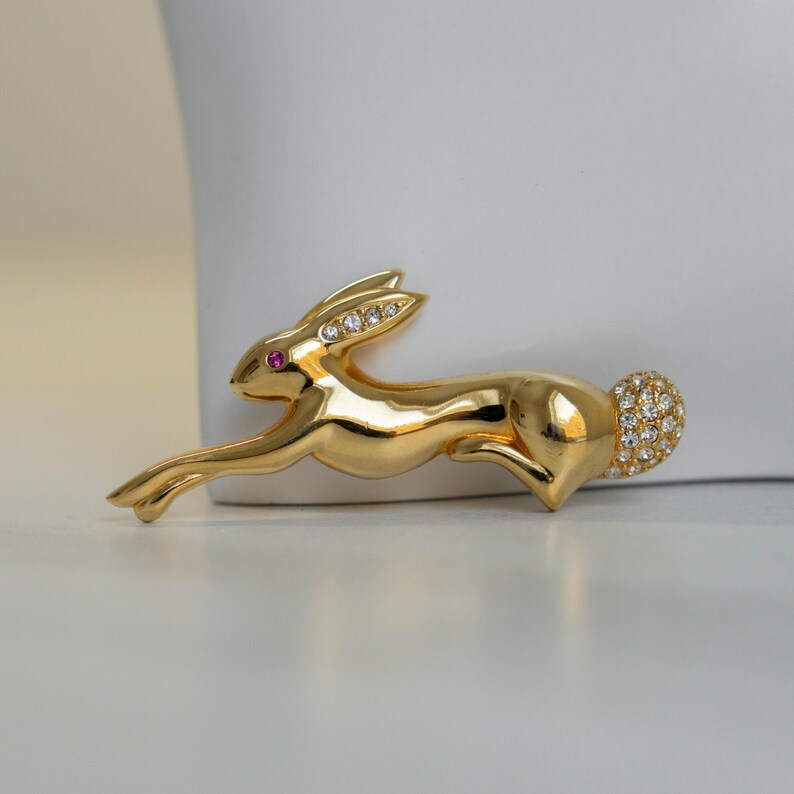 Vintage 1980s Swarovski Gold Rabbit Brooch, Crystal Bunny Pin, Designer ...