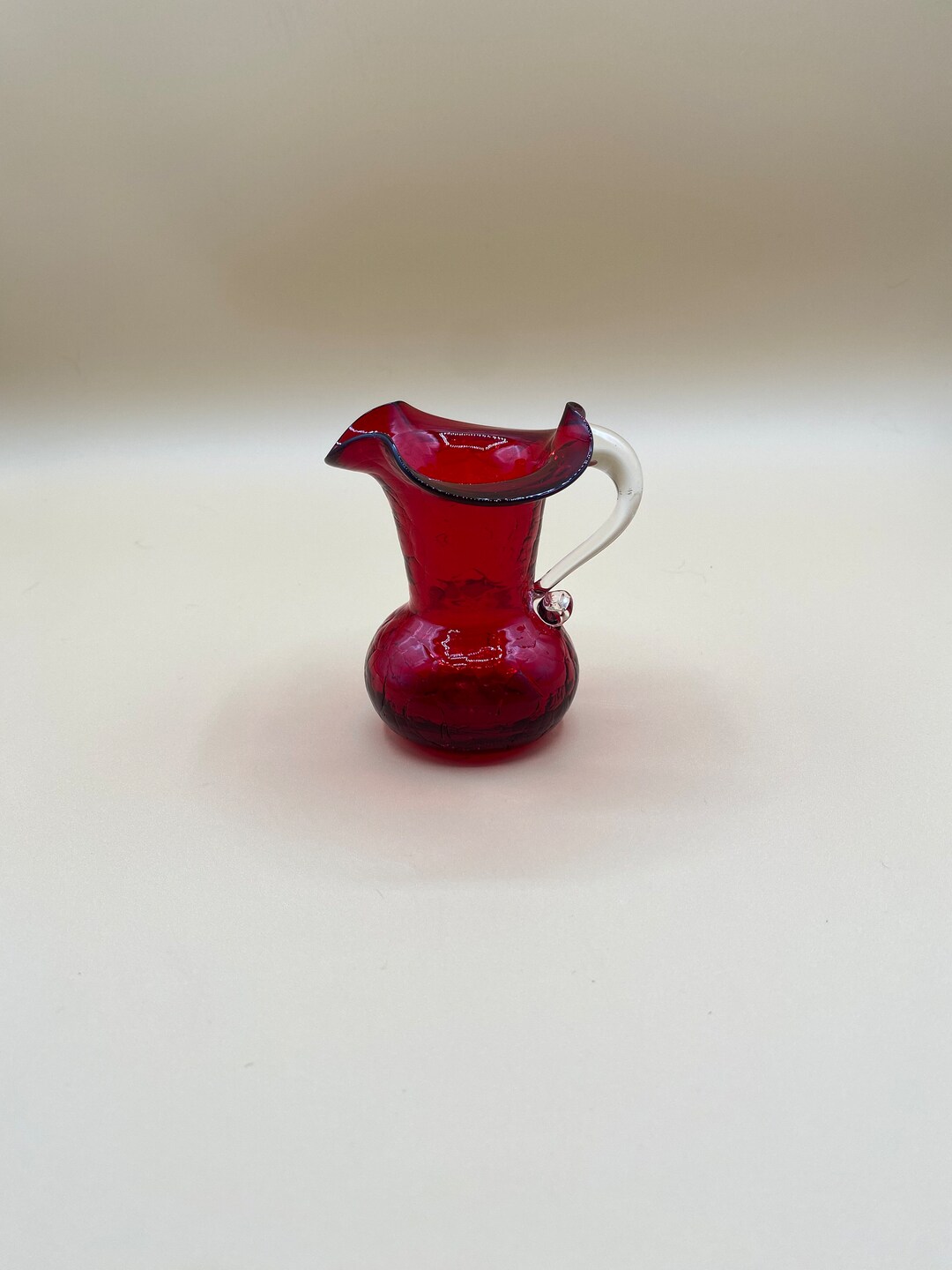 Ruby Red Art Glass Vase With Clear Glass Applied Handled, 3.75" Tall - Etsy