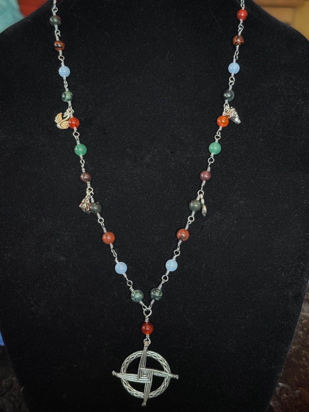 Brigid Celtic Goddess Prayer Bead Necklace, Gemstone, Brigid Cross, and ...