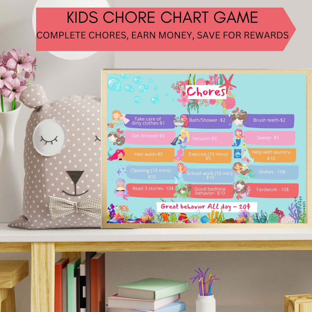 Printable Chore Chart Reward Game Mermaid Template - Etsy
