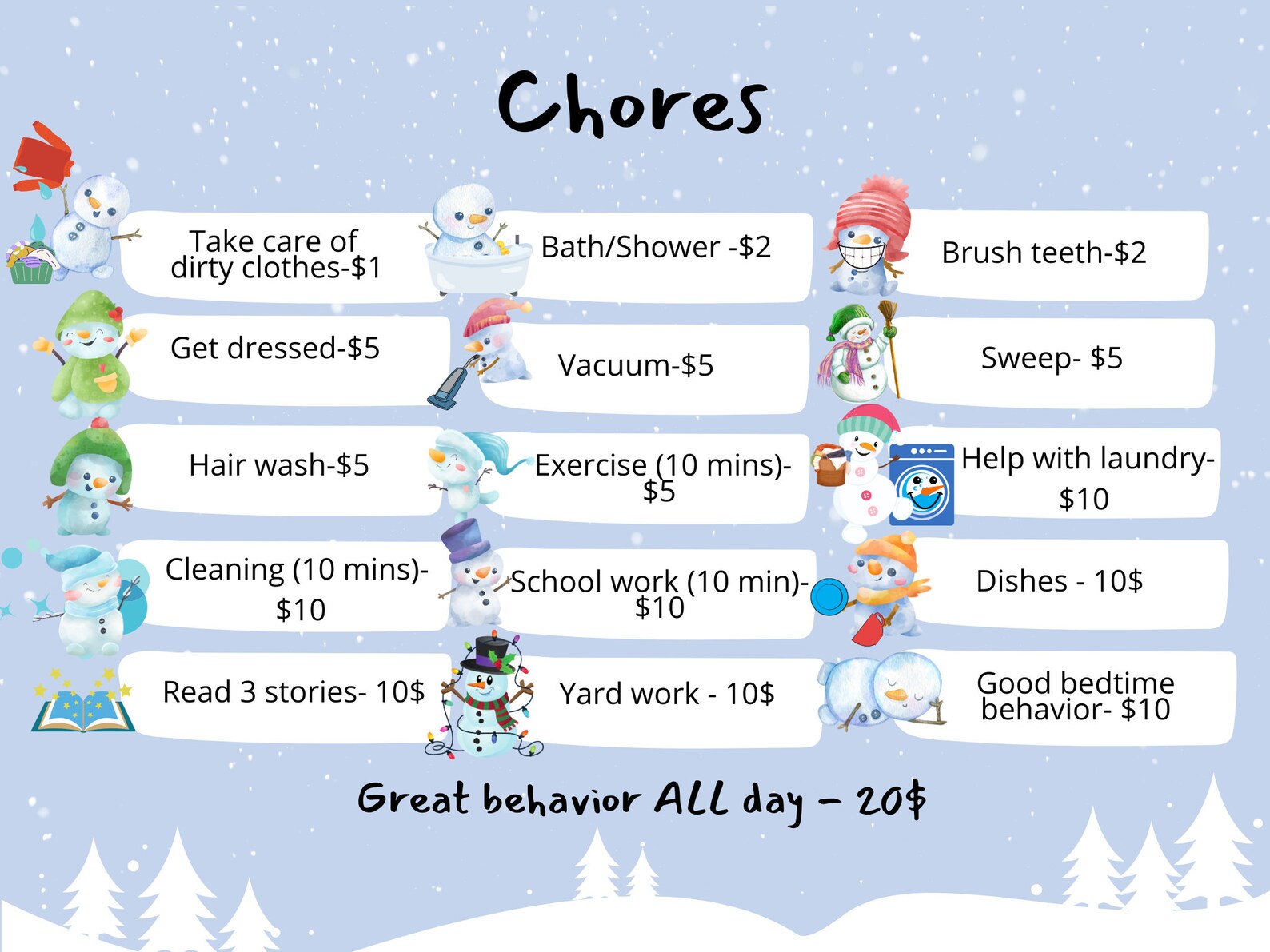 Printable Chore Chart + Reward Game |snowman Template | Printable ...